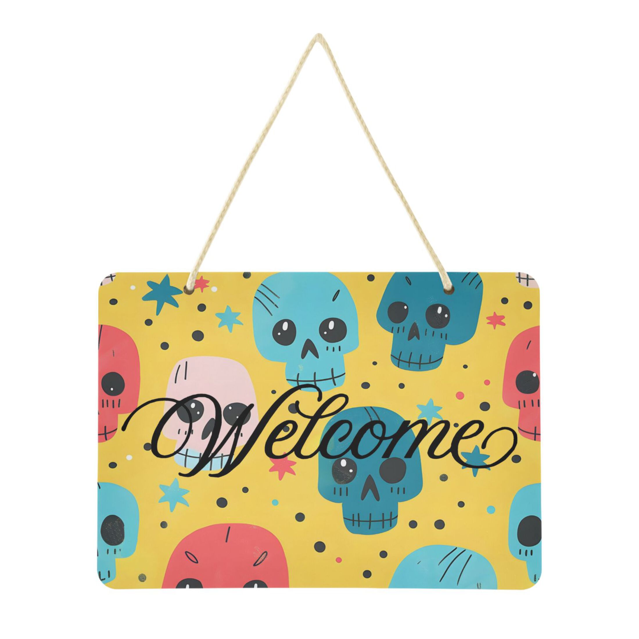 Cute Skull and Star Welcome Sign Front Door PVC 14x10 inch Hanger Hello ...