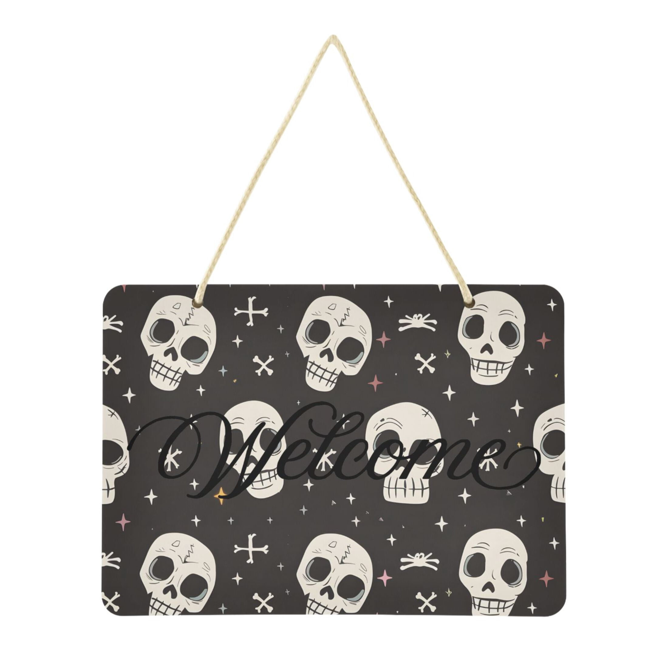 Cute Skull with Star Welcome Sign Front Door PVC 14x10 inch Hanger ...