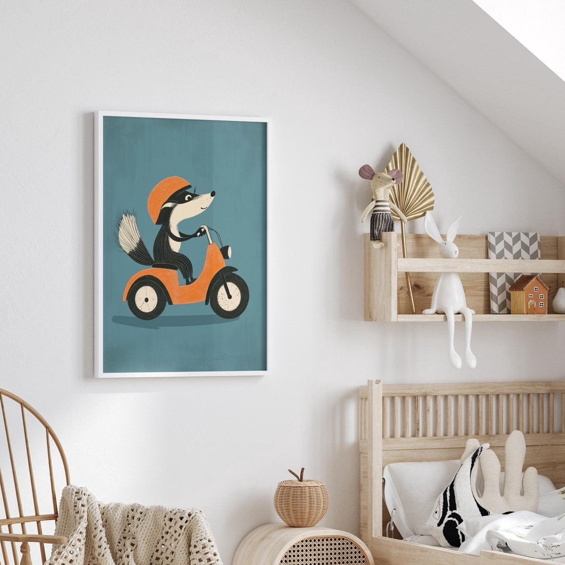 Cute Skunk On Scooter Kids Room Wall Art, Child'S Bedroom Funny Animal ...