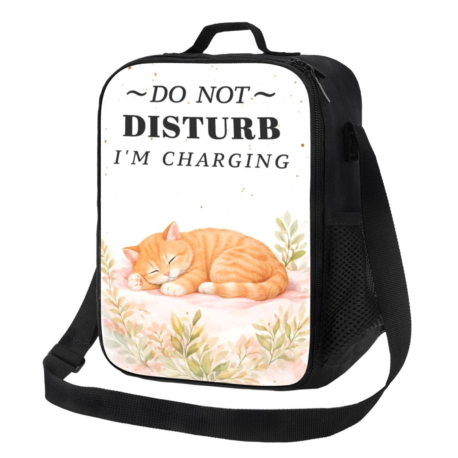 Cute Sleeping Cat Lunch Bag Insulated Thermal Box with Shoulder Strap ...