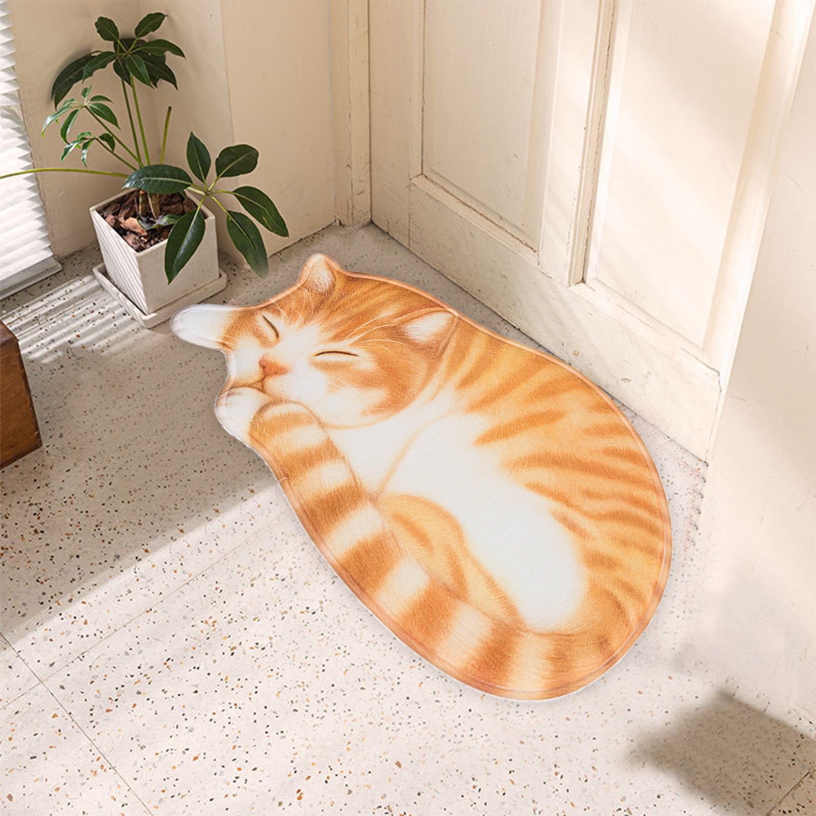 Cute Sleeping Cat Shaped Bedroom Area Rug, 15.7"x30" Non-Slip Floor Mat ...