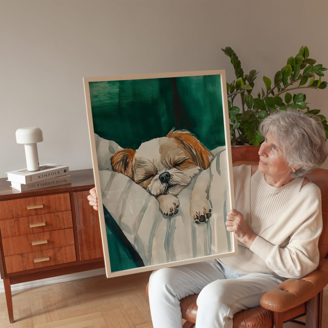 Cute Sleeping Dog Art Print, Watercolor Shih Tzu Painting, Cozy Dog On ...