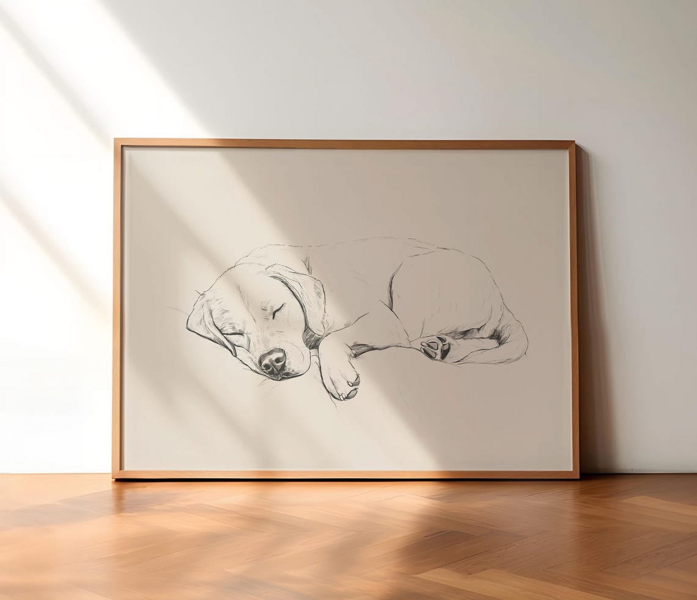 Cute Sleeping Labrador Retriever Print, Labrador Vintage Art, Dog Retro ...
