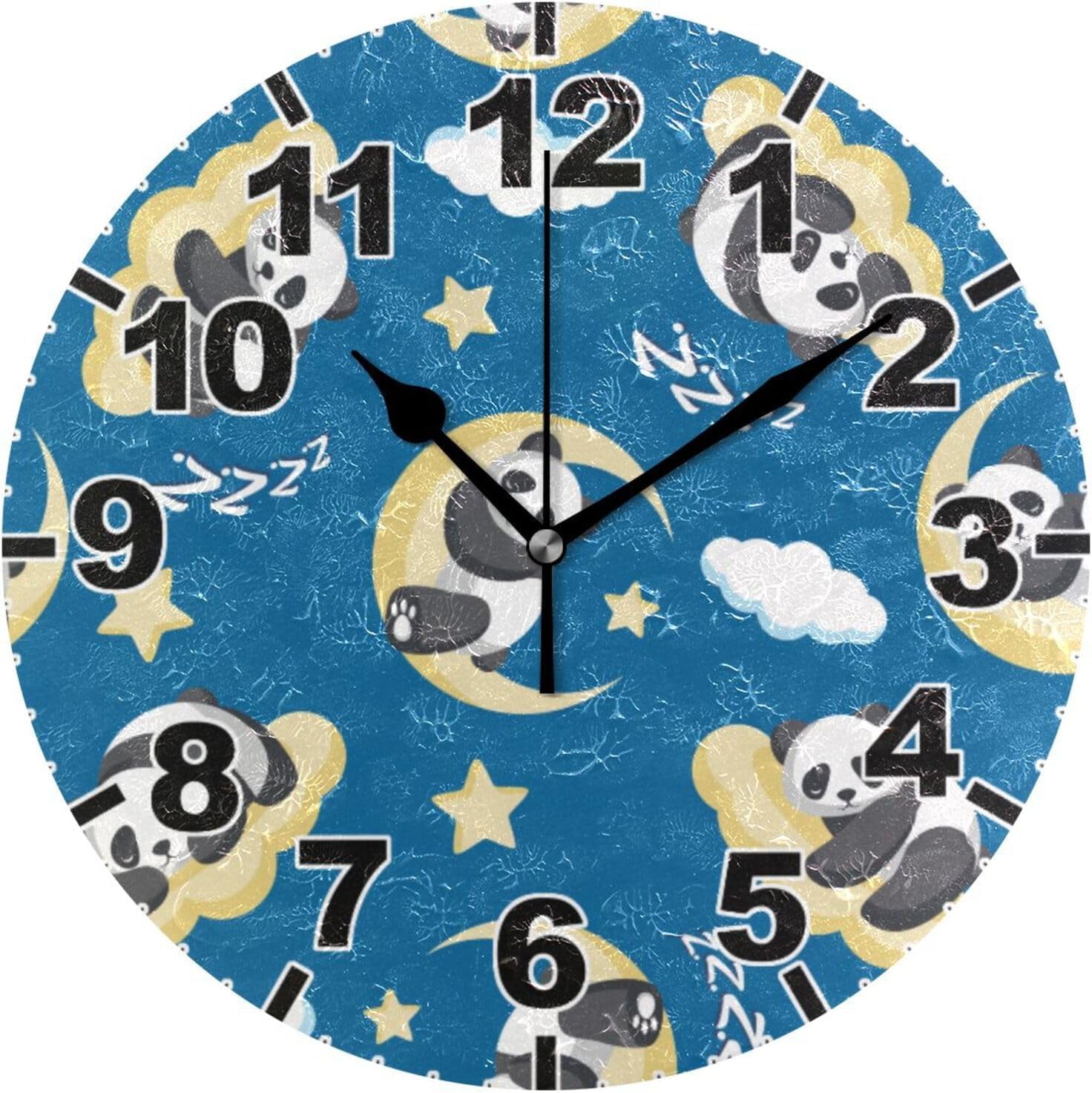 Cute Sleeping Moon Panda Round Wall Clock, Battery Operated Silent Non ...