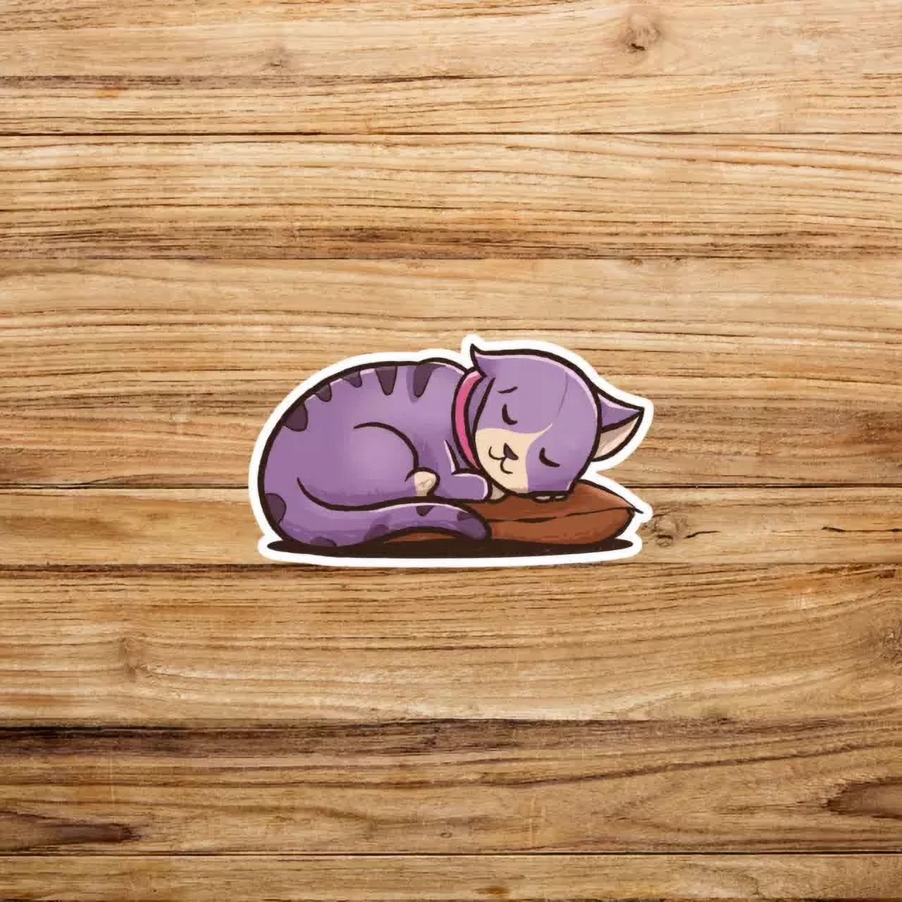 Cute Sleeping Purple Cat Cartoon Sticker - Kawaii Anime Kitty ...