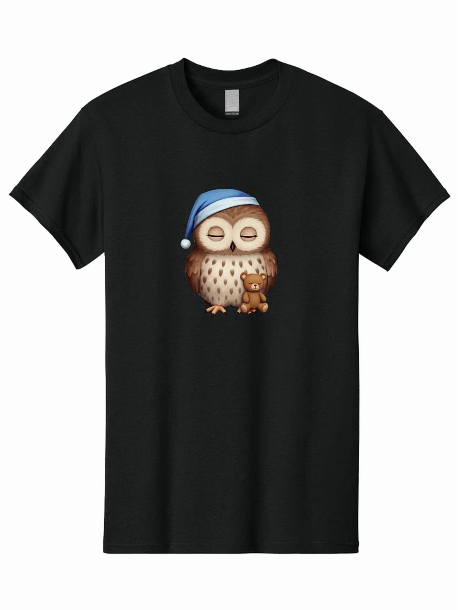 Cute Sleepy Owl with Teddy Bear Blue Cap Nursery Bedtime Cartoon Unisex ...