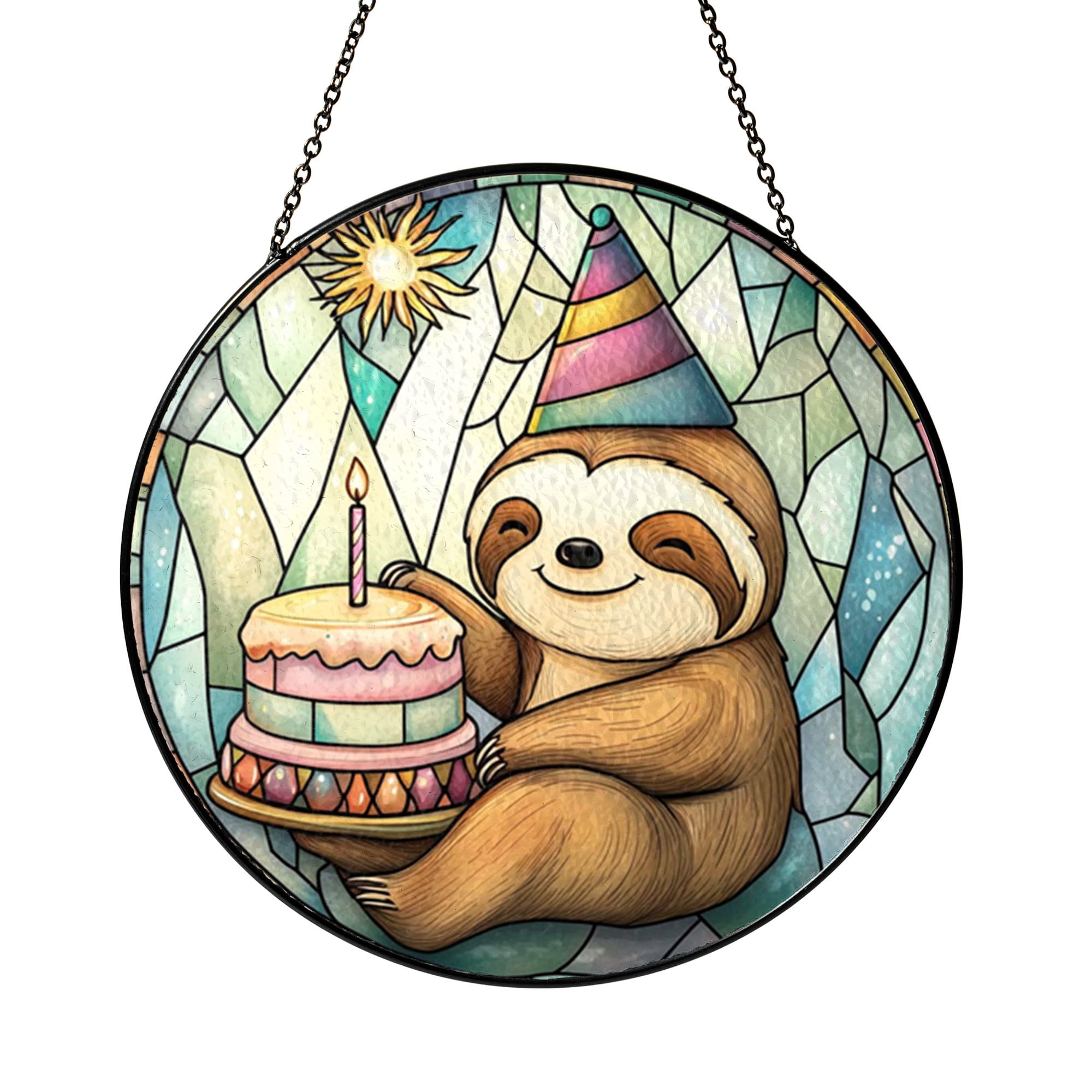 Cute Sloth Animal Stained Glass Style Suncatcher Window Hanging Decor ...