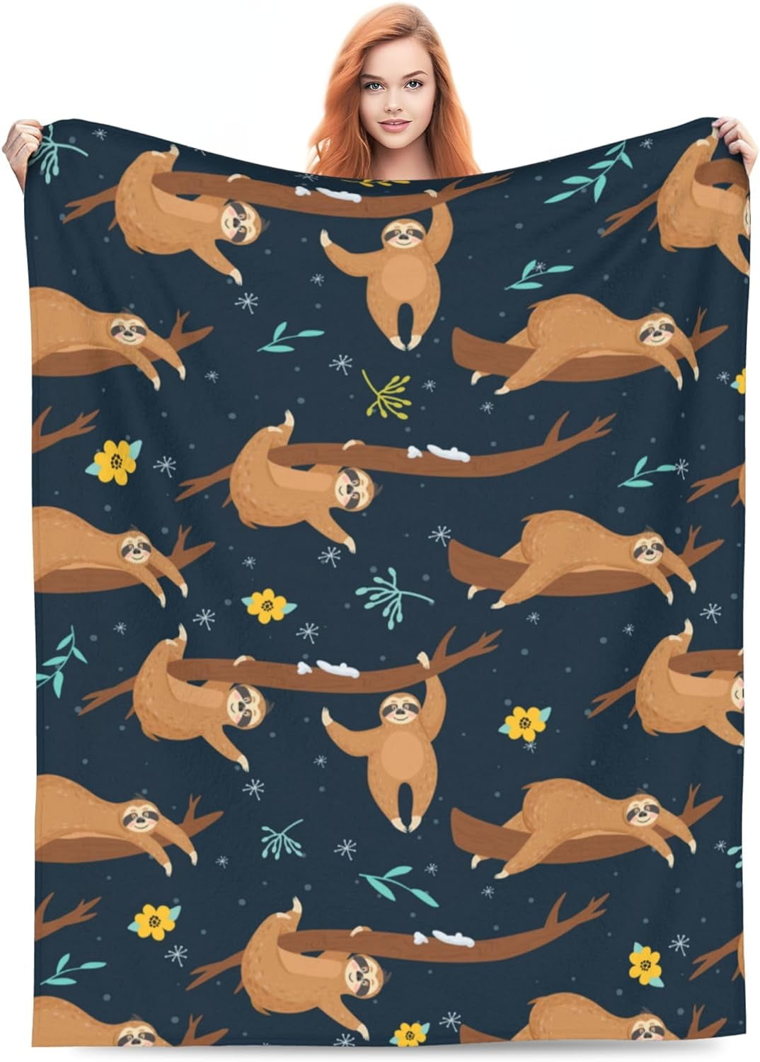 Cute Sloth Blanket Gifts for Kids Adults Hand Drawn Sloth Character ...