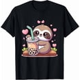 Cute Sloth Boba Bubble Milk Tea Kawaii T-Shirt for Women with Cartoon ...