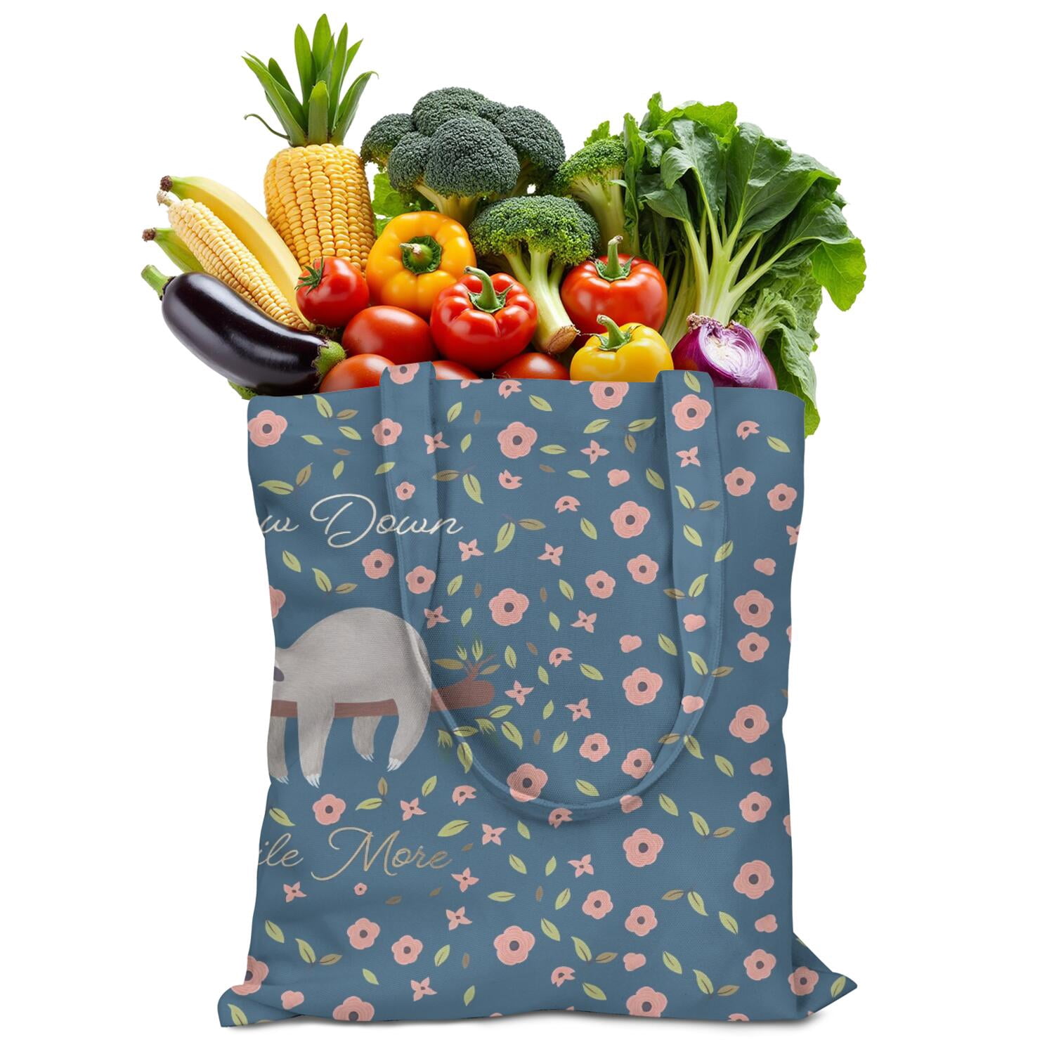 Cute Sloth Canvas Tote Bag – Watercolor Hanging Sloth & Tropical Floral ...
