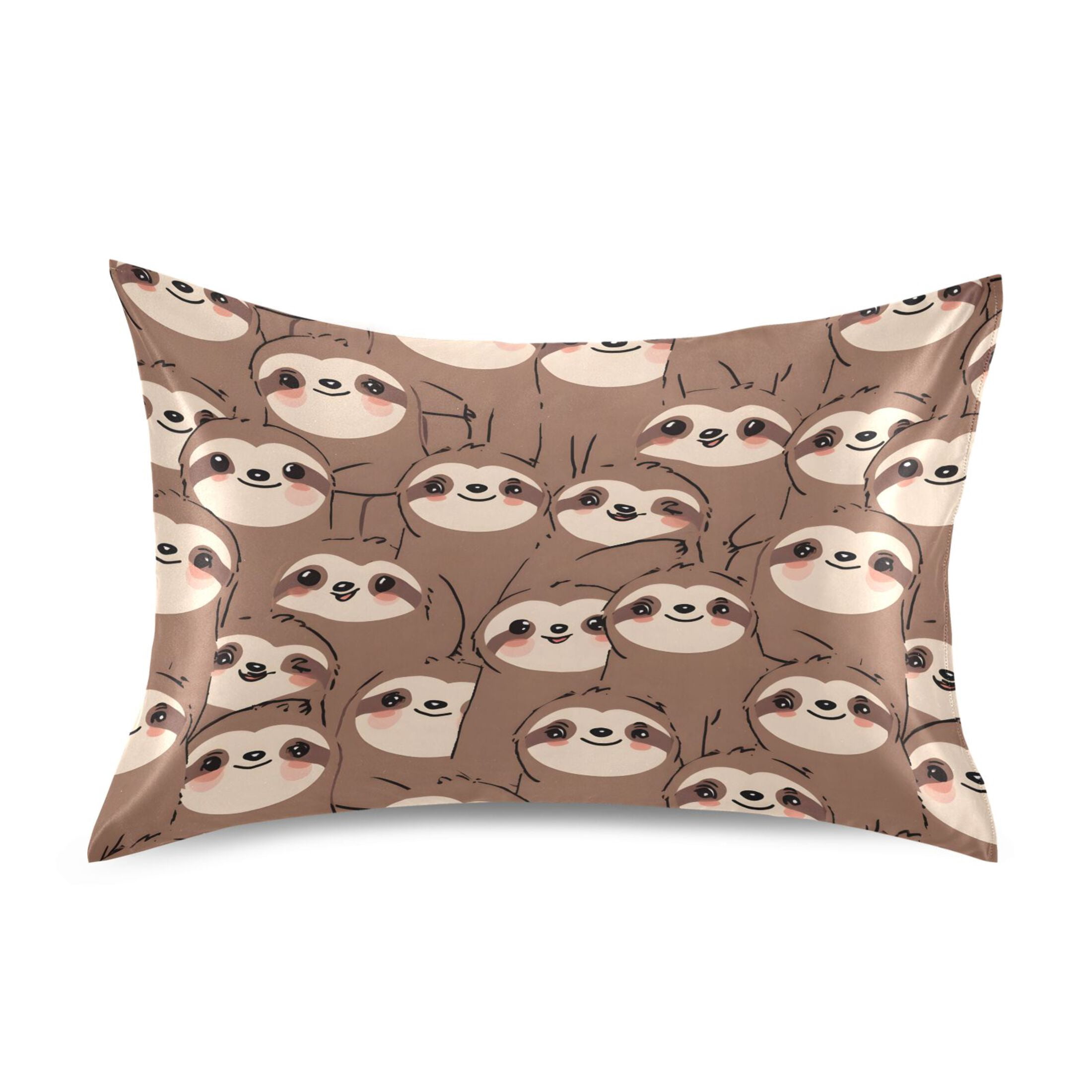 Cute Sloth Face Pattern King Size Satin Pillowcase 40''x20'' Double ...