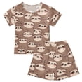 Cute Sloth Face Pattern Summer Pajama Set Soft Cotton Short Sleeve ...