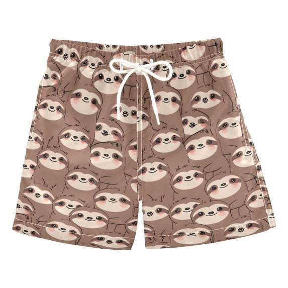 Cute Sloth Face Pattern Swim Trunks Quick Dry Beach Pool Board Shorts ...