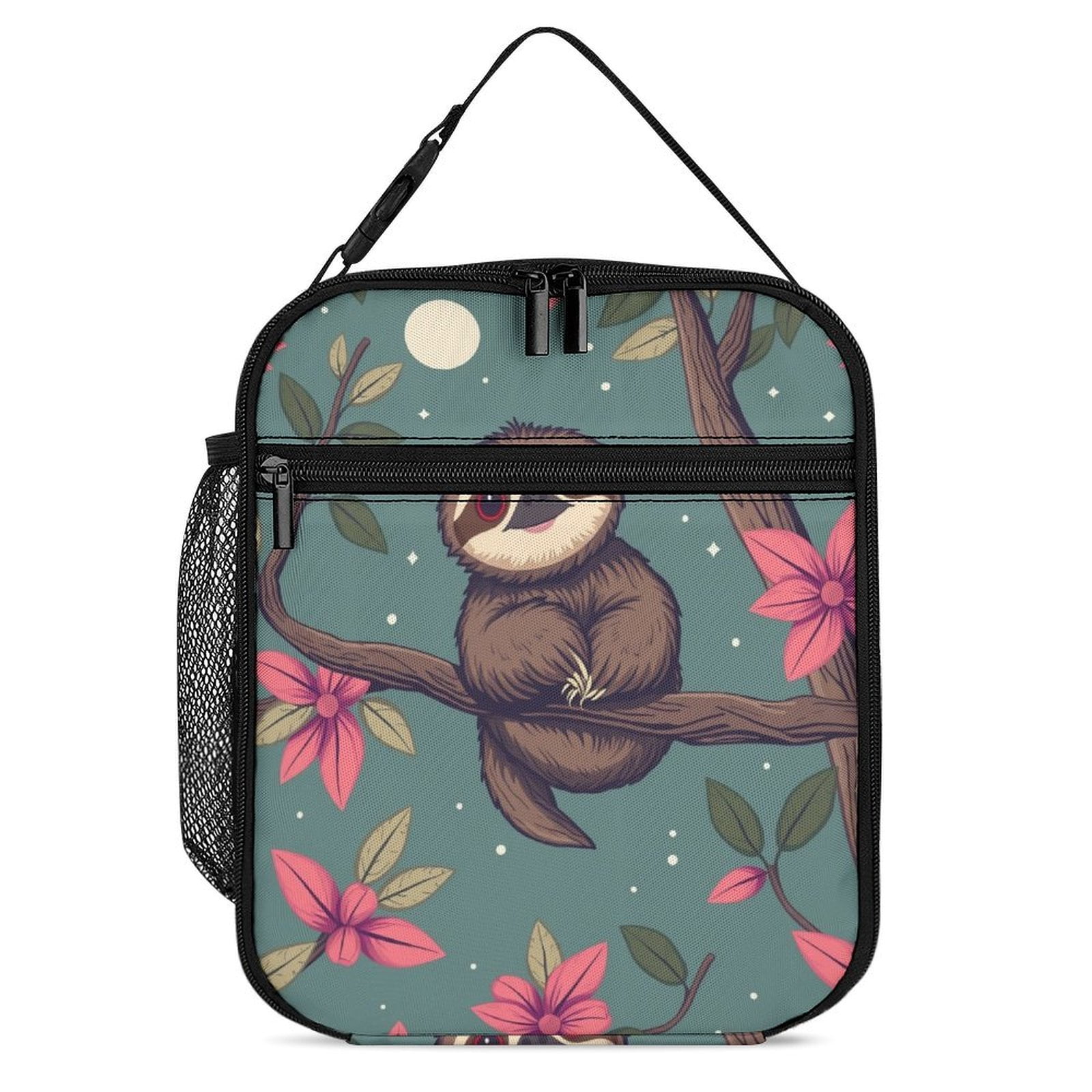 Cute Sloth Flowers Moon Lunch Box for Women Portable Lunch Bag Reusable ...