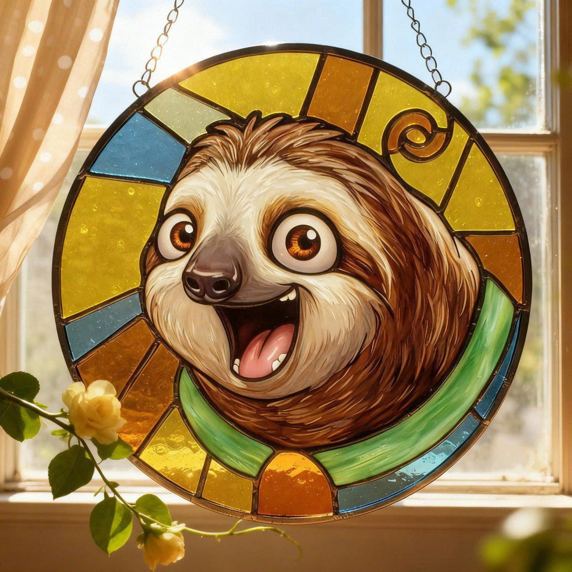 Cute Sloth Glass Suncatcher v2, Colorful Animal Window Hanging, Unique ...