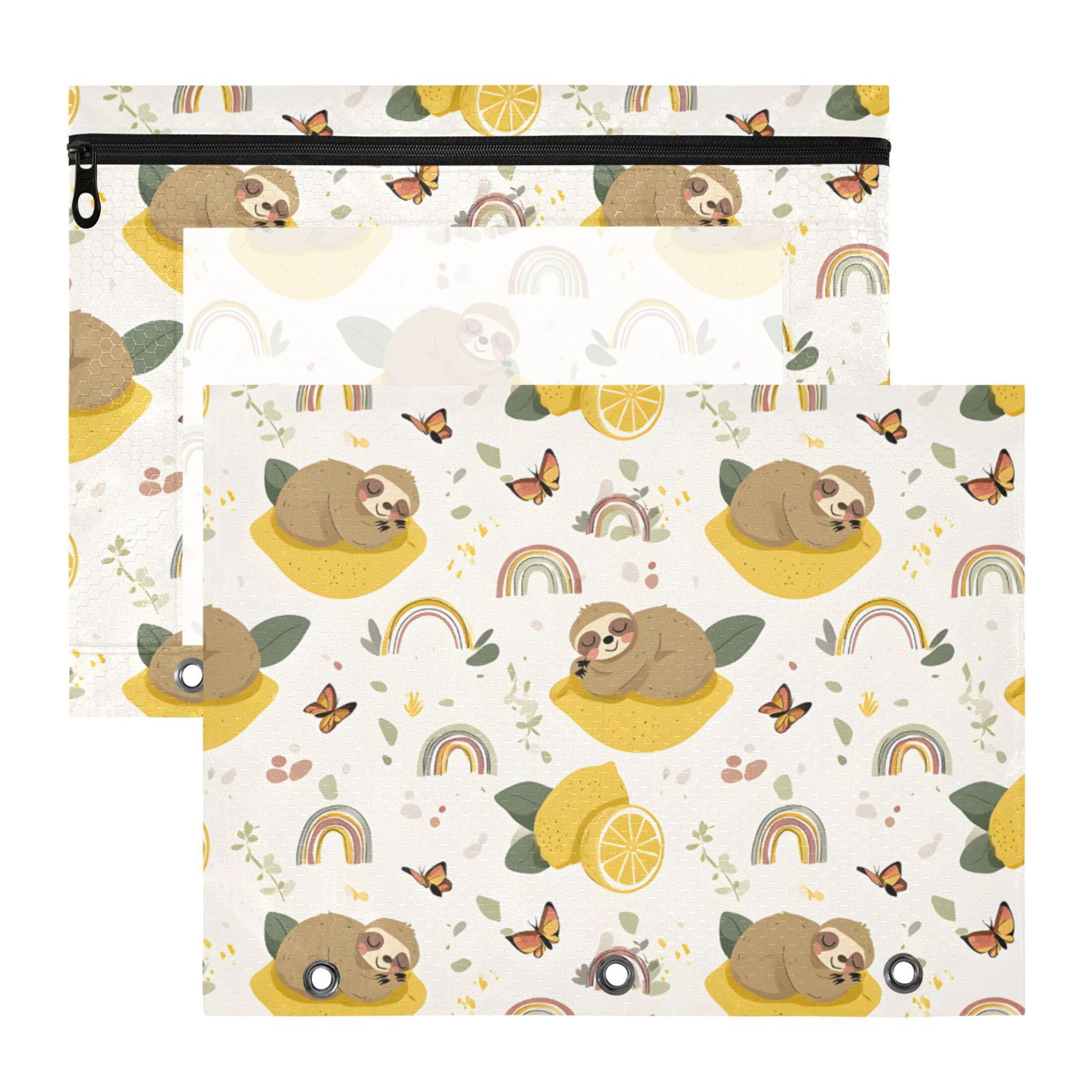 Cute Sloth Lemon Rainbow Butterflies 3-Ring Binder Pouches A4 Size ...