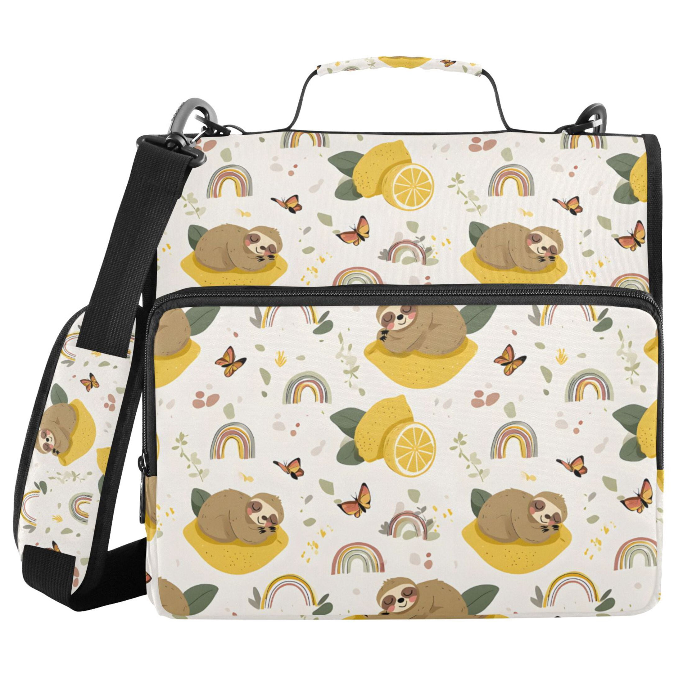 Cute Sloth Lemon Rainbow Butterflies Binder Bag with Shoulder Strap 3 ...