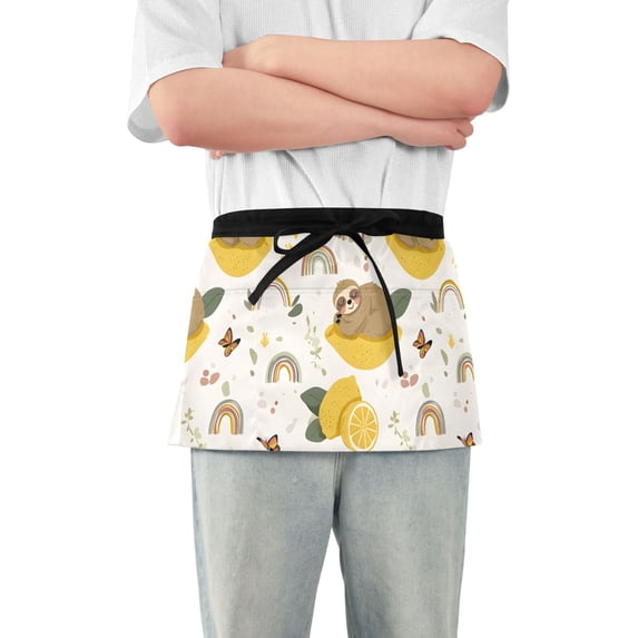 Cute Sloth Lemon Rainbow Butterflies Short Server Apron with 3 Pockets ...