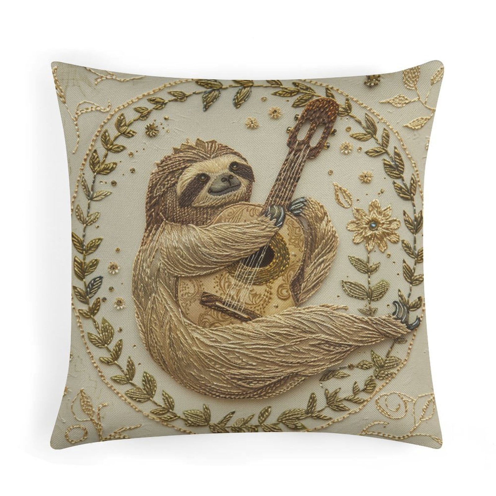 A Cute Sloth Playing The Guitar Pillow Case 18"x18" Cute Animals ...