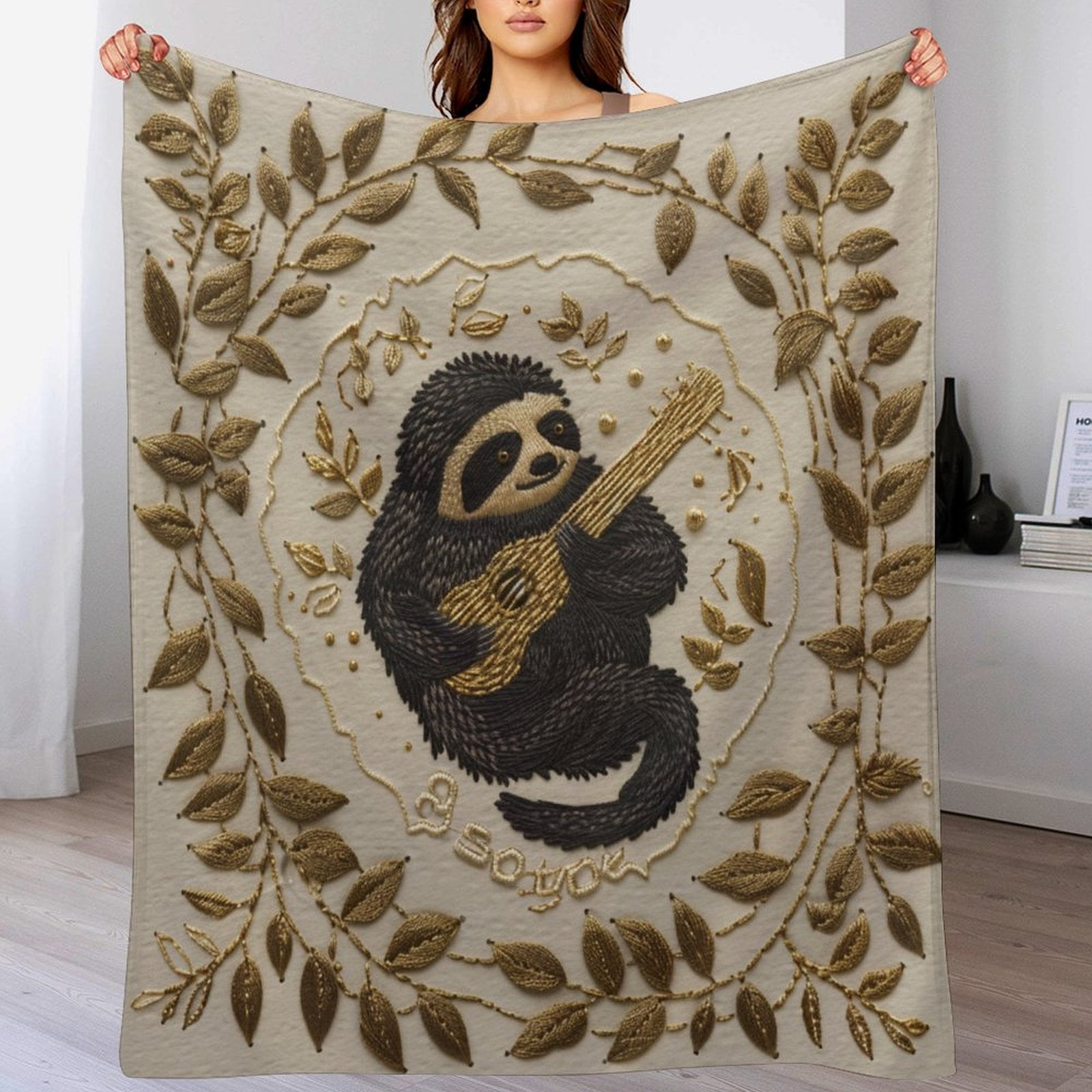 A Cute Sloth Playing The Guitar Soft Flannel Blanket 50"x60" Sloth ...