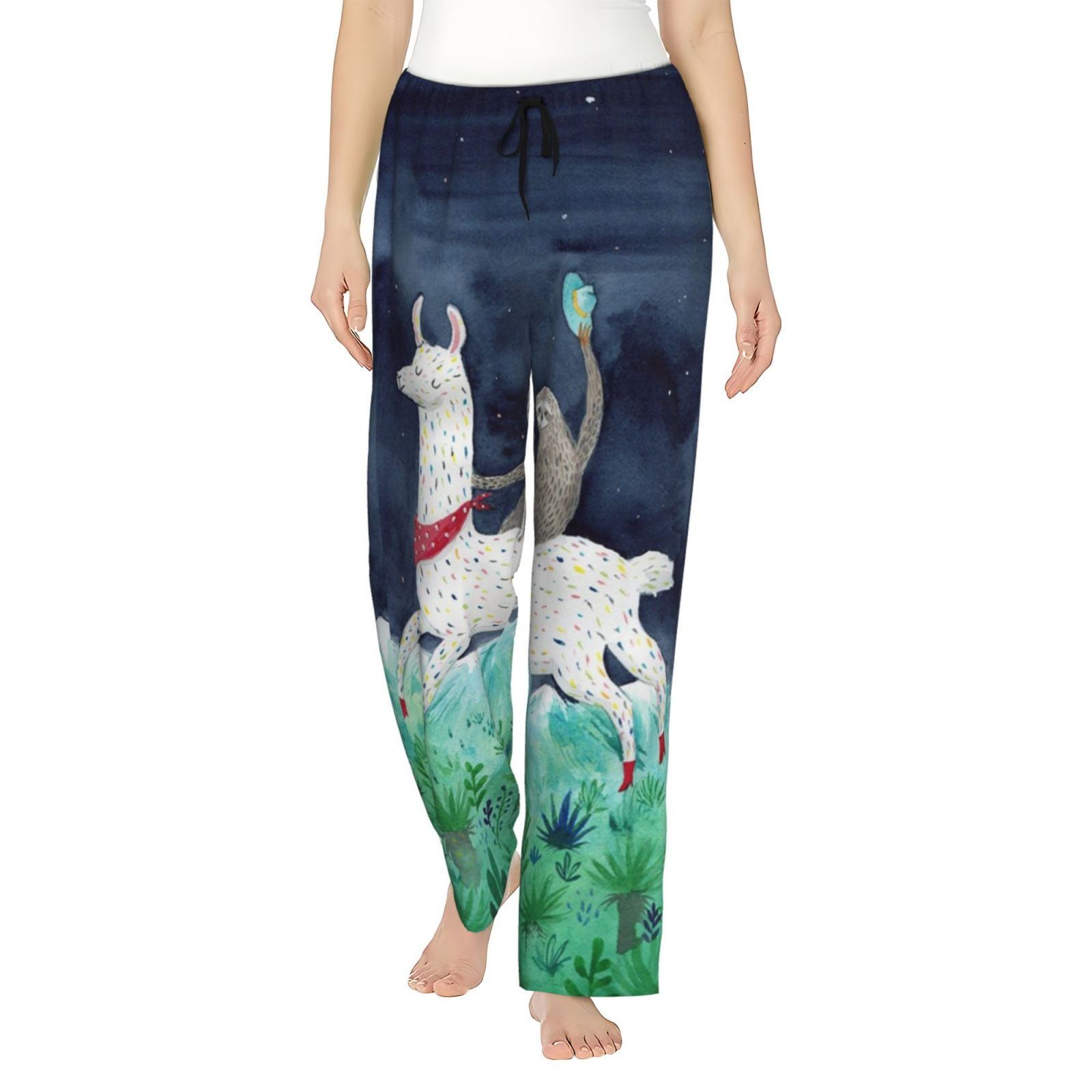 Cute Sloth Riding Llama Women's Comfy Pajama Pants with Pockets,Soft ...