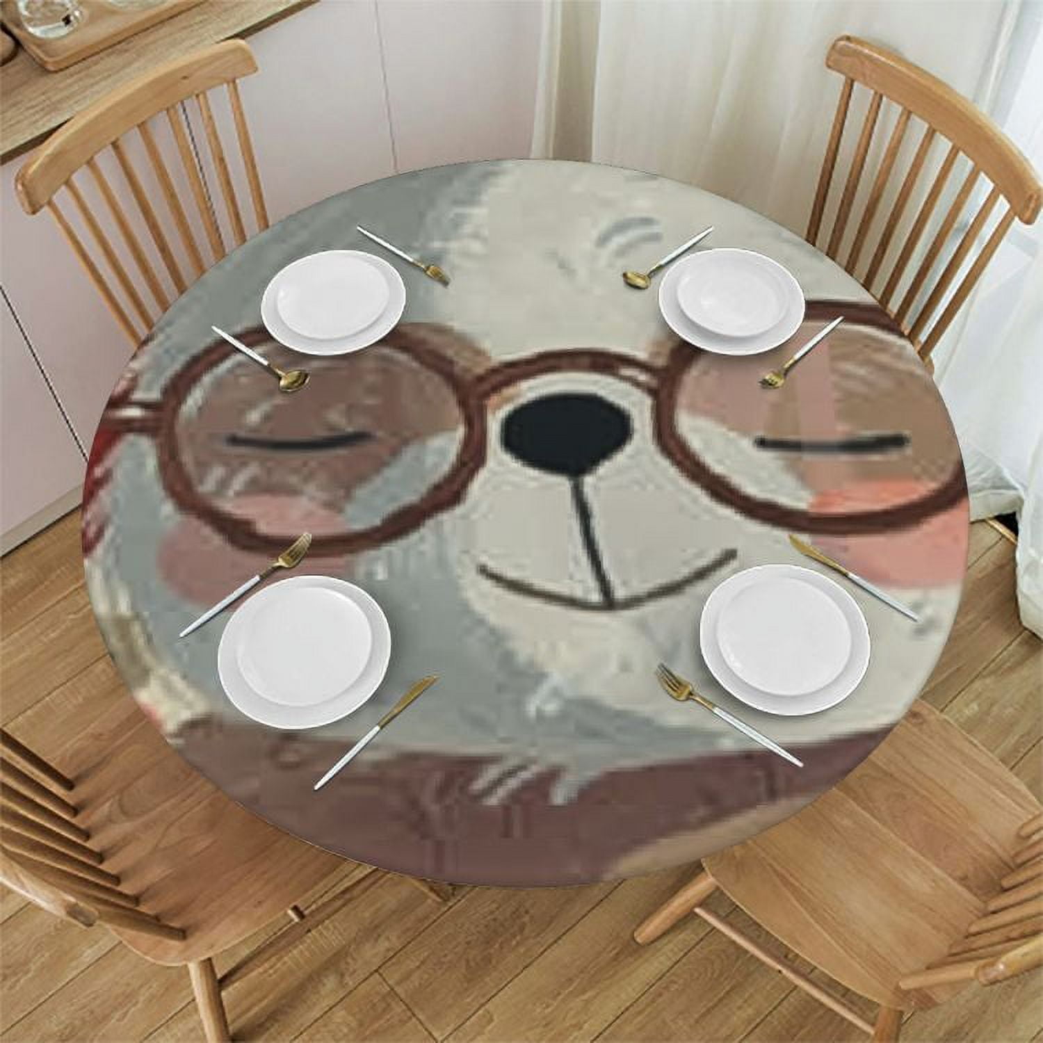 Cute Sloth Round Fitted Tablecloth Funny Lovely Animal Pink Grey ...