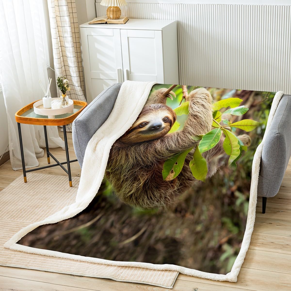 Cute Sloth Sherpa Blanket Sloth Plush Blanket for Bed Sofa Couch for ...