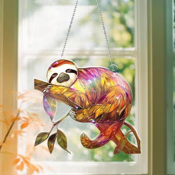 Cute Sloth Sleeping On Branch Acrylic Window Hanging, Stunning Nature ...