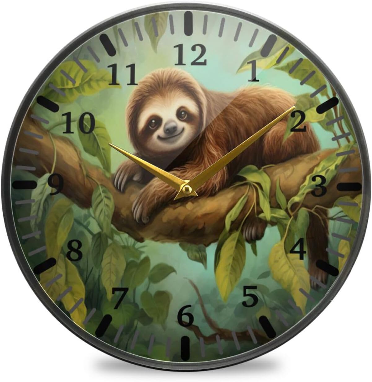 Cute Sloth Wall Clock Silent Non-Ticking Round 12 Inch Quartz Battery ...