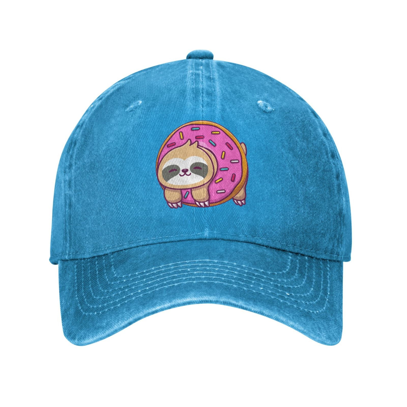 Cute Sloth With Doughnut Cartoon Unisex Denim Baseball Cap Adjustable ...