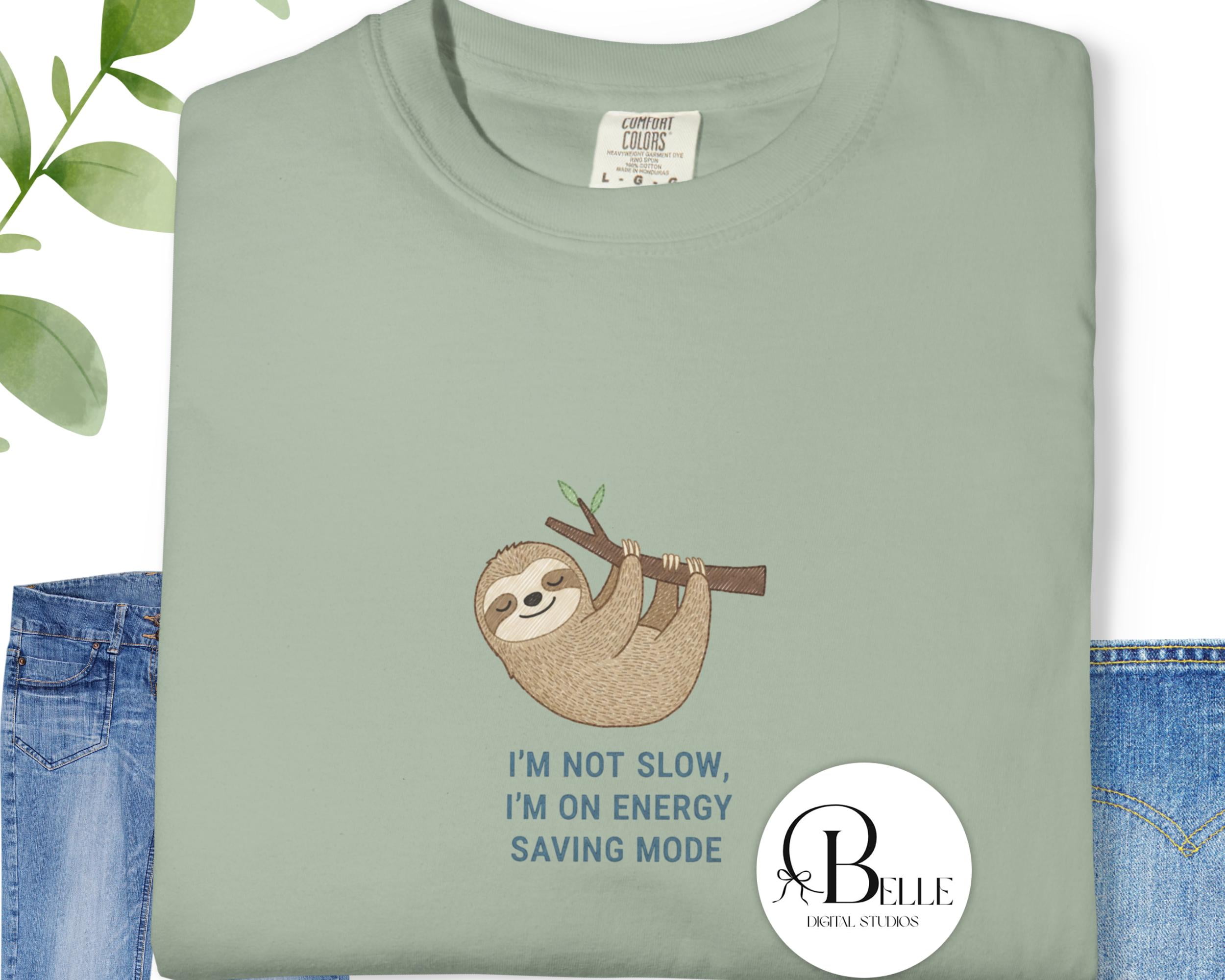 Cute Sloth gift, Embroidered Sloth Shirt, Lazy Day Shirt, , Energy ...