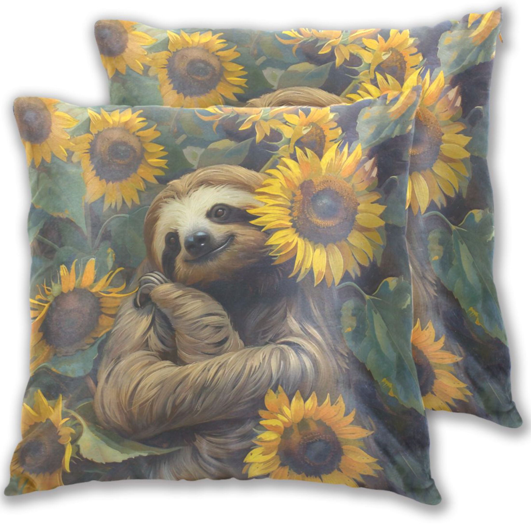 Cute Sloths Sunflowers Throw Pillow Covers Pillowcases 20 x 20 Inch ...
