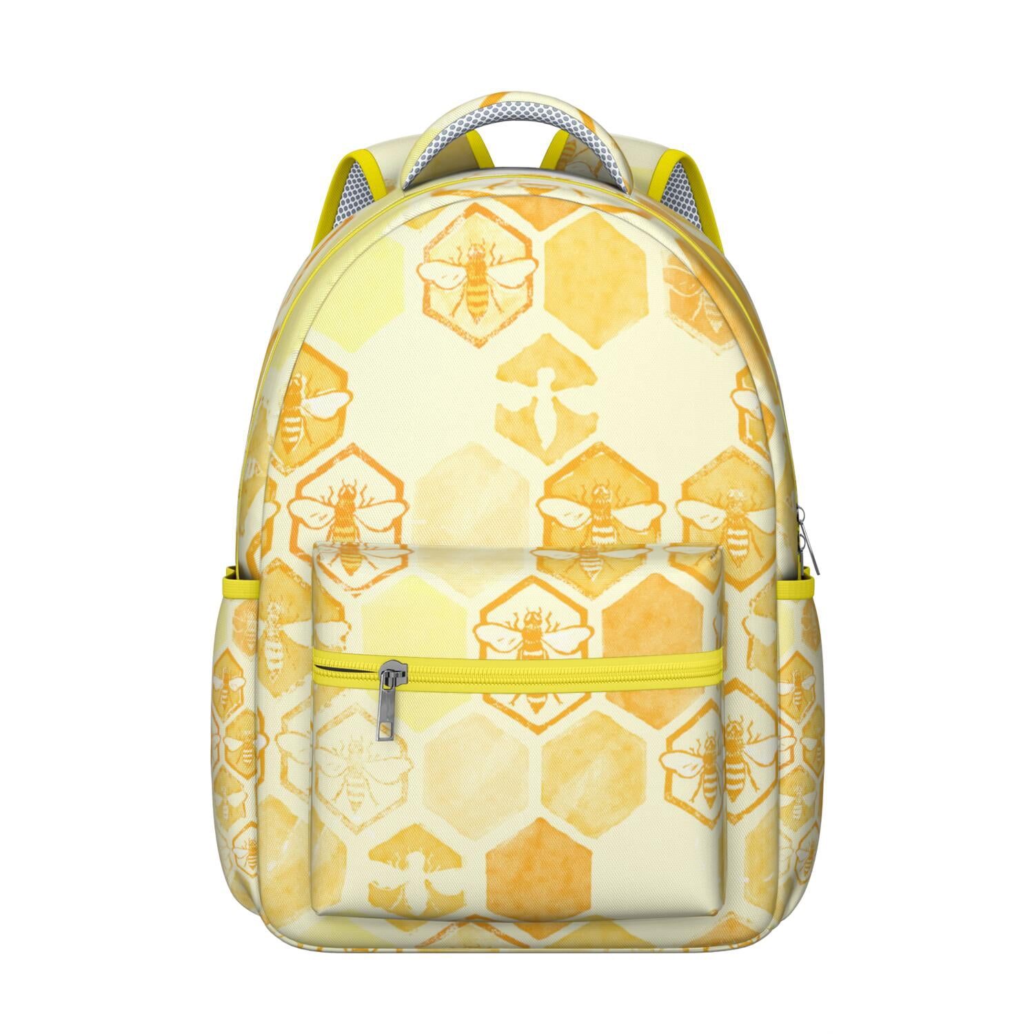 Cute Small Backpack for School with Honeycomb Print and Cartoon Bees ...