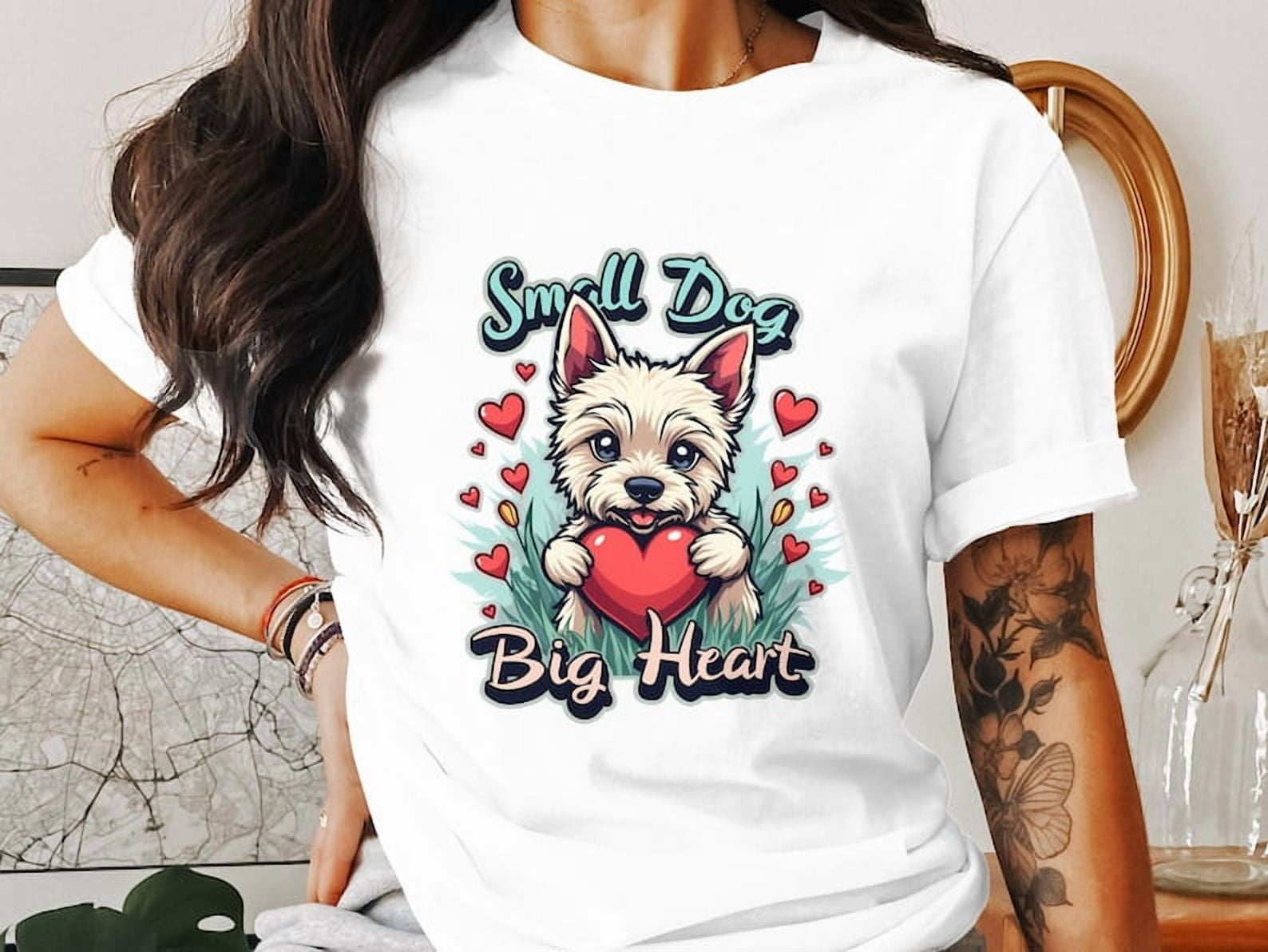 Cute Small Dog Big Heart Illustration, Adorable Puppy With Heart Design ...