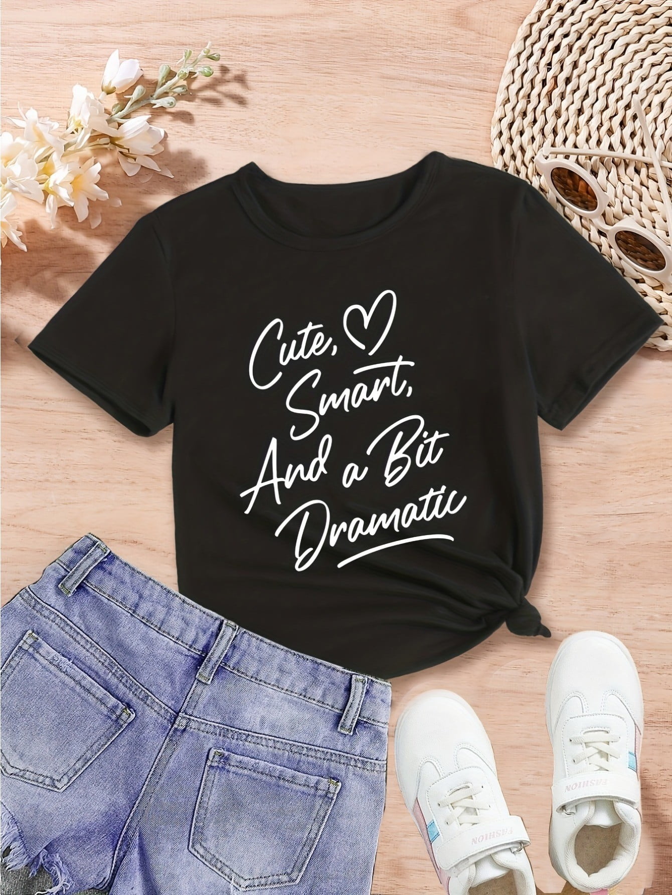 "Cute Smart And A Bit Dramatic" Print Girls Creative T-shirt, Casual ...