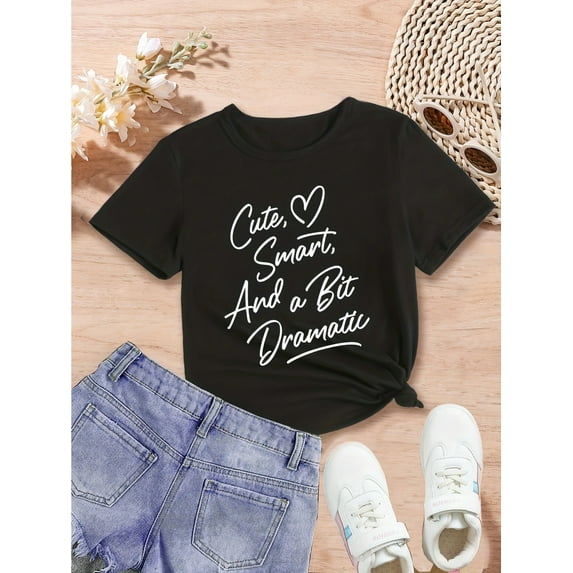 Cute Smart and a Bit Dramatic Print Girls Creative T-shirt, Casual ...