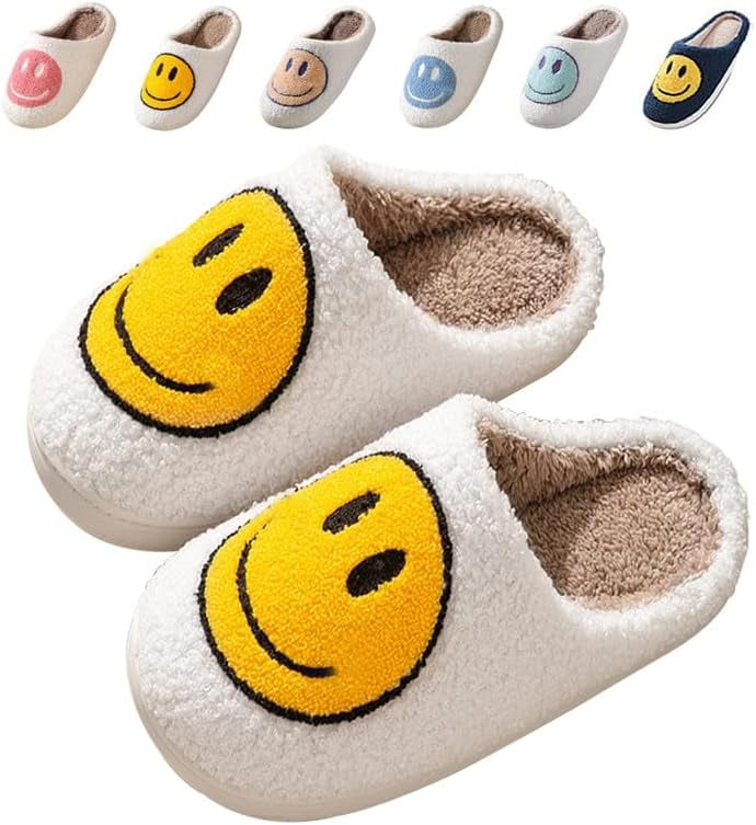 Cute Smile Slippers for Kids Girls Boys,Happy Face Slippers Soft Plush ...
