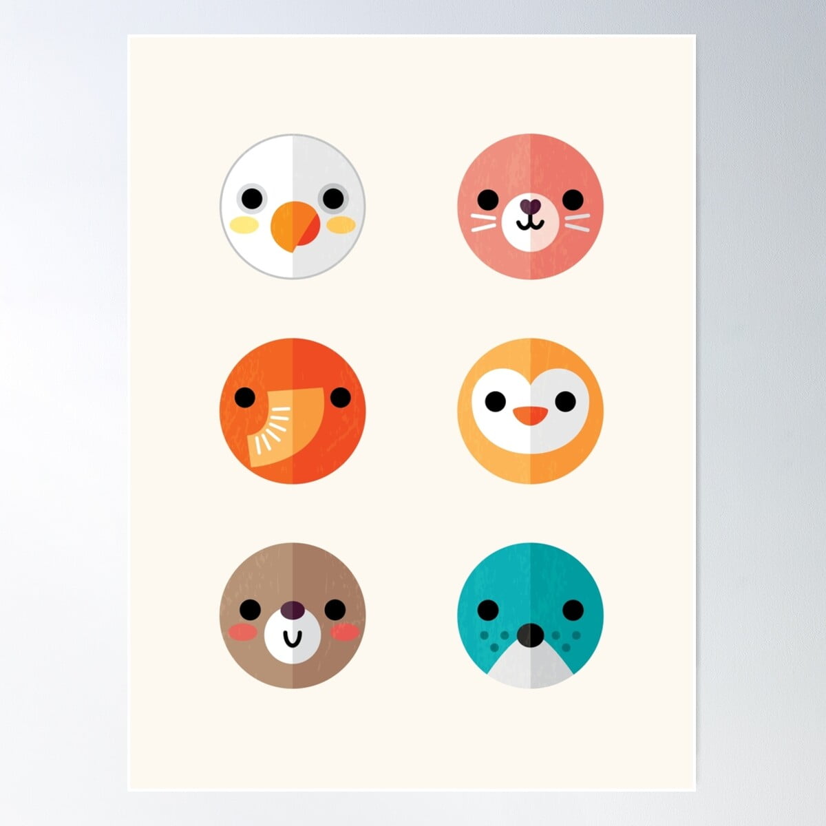 Cute Smiley Animal Faces - Set 1 Poster Wall Art, Modern Wall Decor For ...