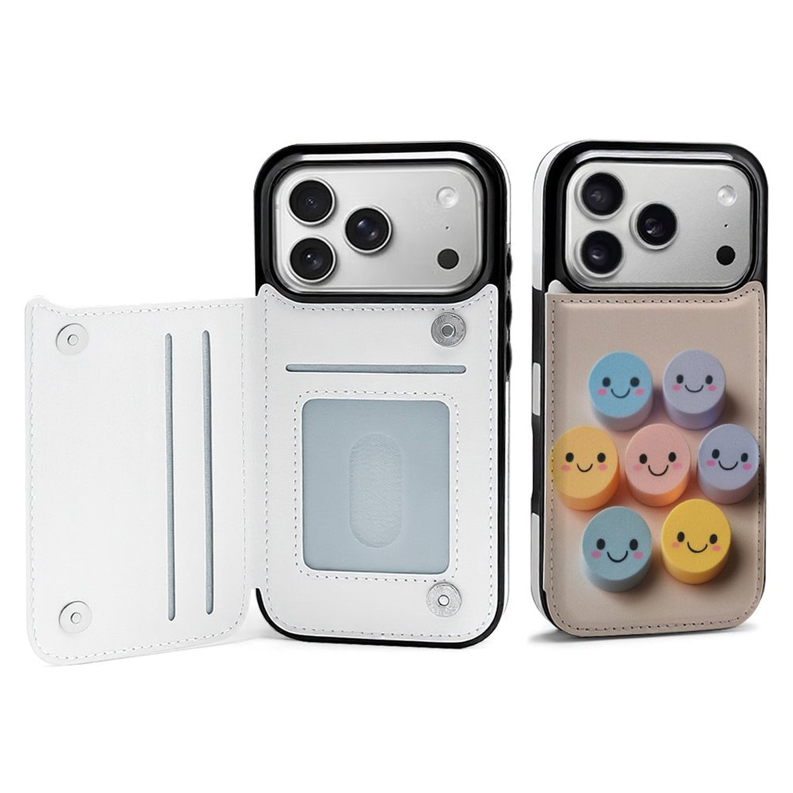 Cute Smiley Erasers Set Leather Wallet Case for iPhone 16 Pro Max ...