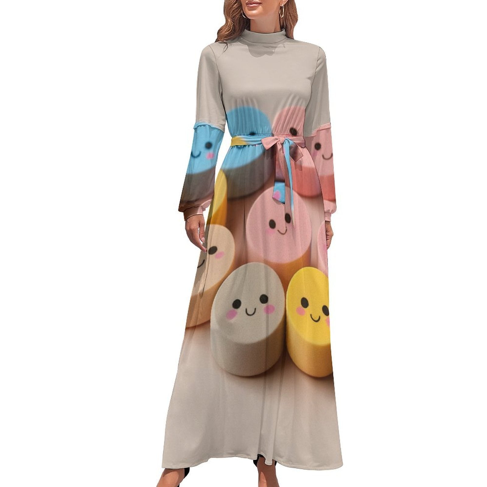 Cute Smiley Erasers Set Women's Long Dress Long Sleeves Dress Vintage ...