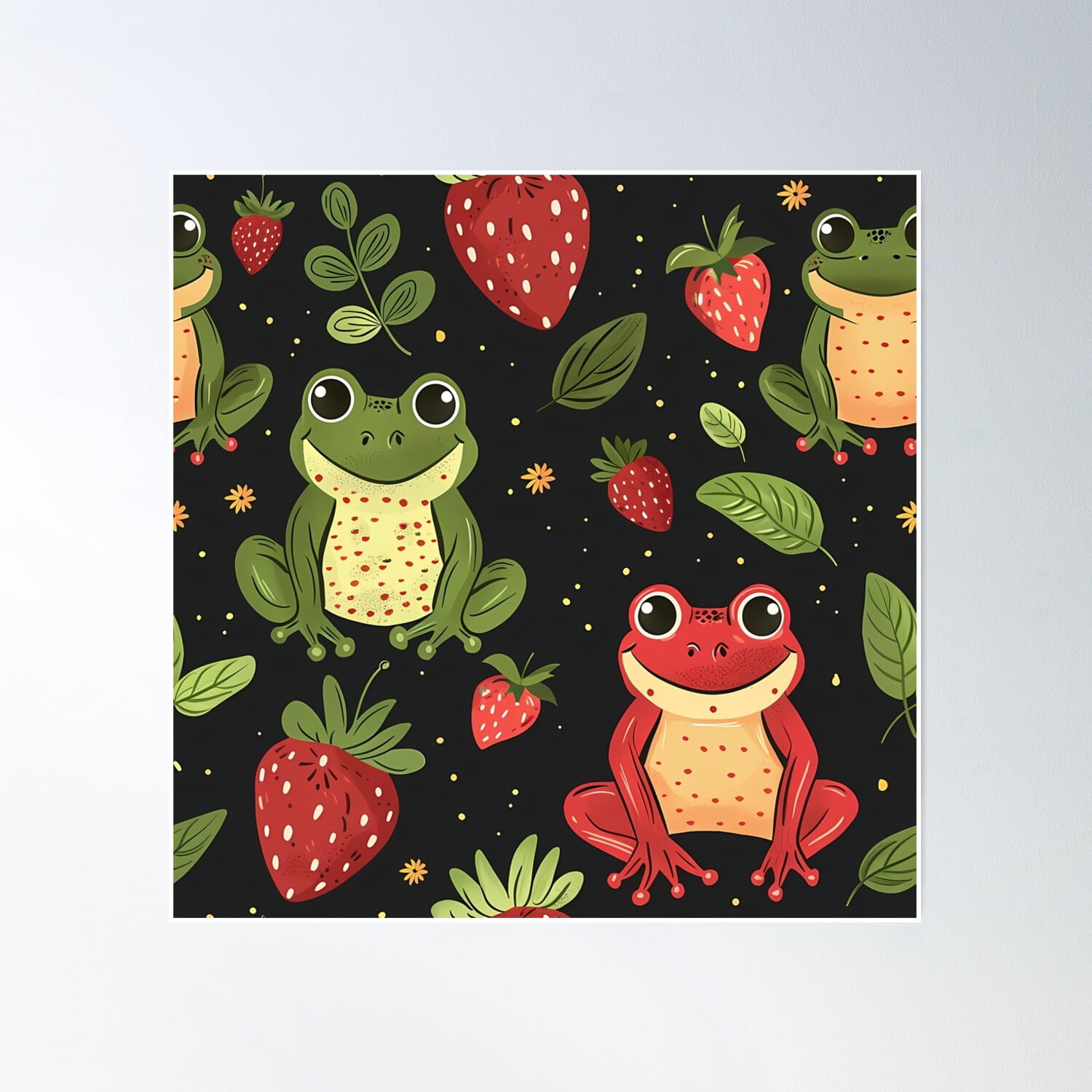 Cute Smiley Frogs And Strawberries Pattern - Goblincore Aesthetic ...