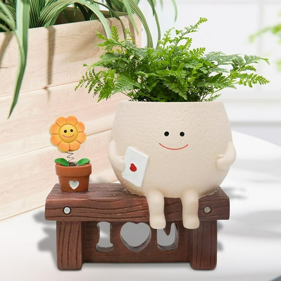 Cute SmileyFace Planter Pot, Sitting Sunflower Flower Pot, Resin Head ...
