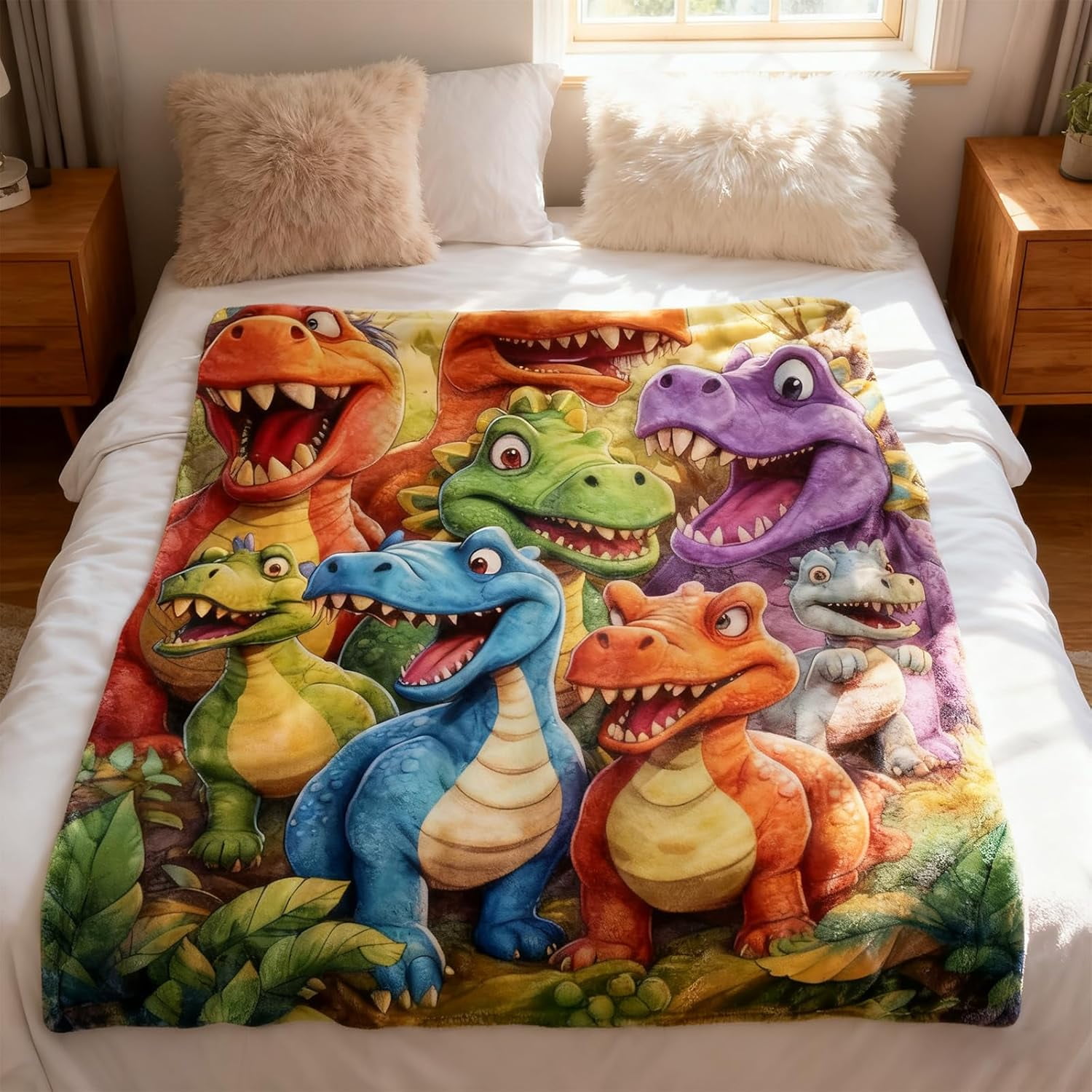 Cute Smiling Dinosaurs HD Digital Print Flannel, Soft Funny Flannel ...