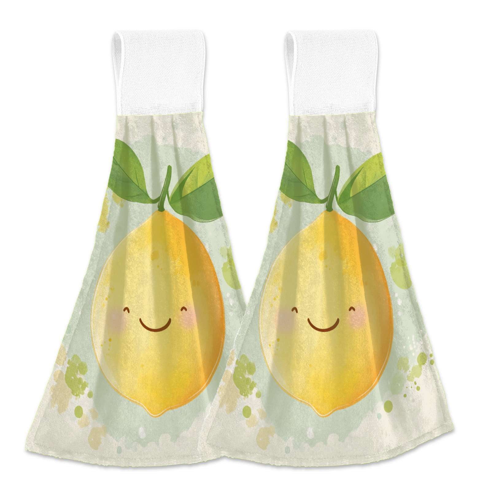 Cute Smiling Lemon Illustration Hanging Kitchen Hand Towels Sets with ...