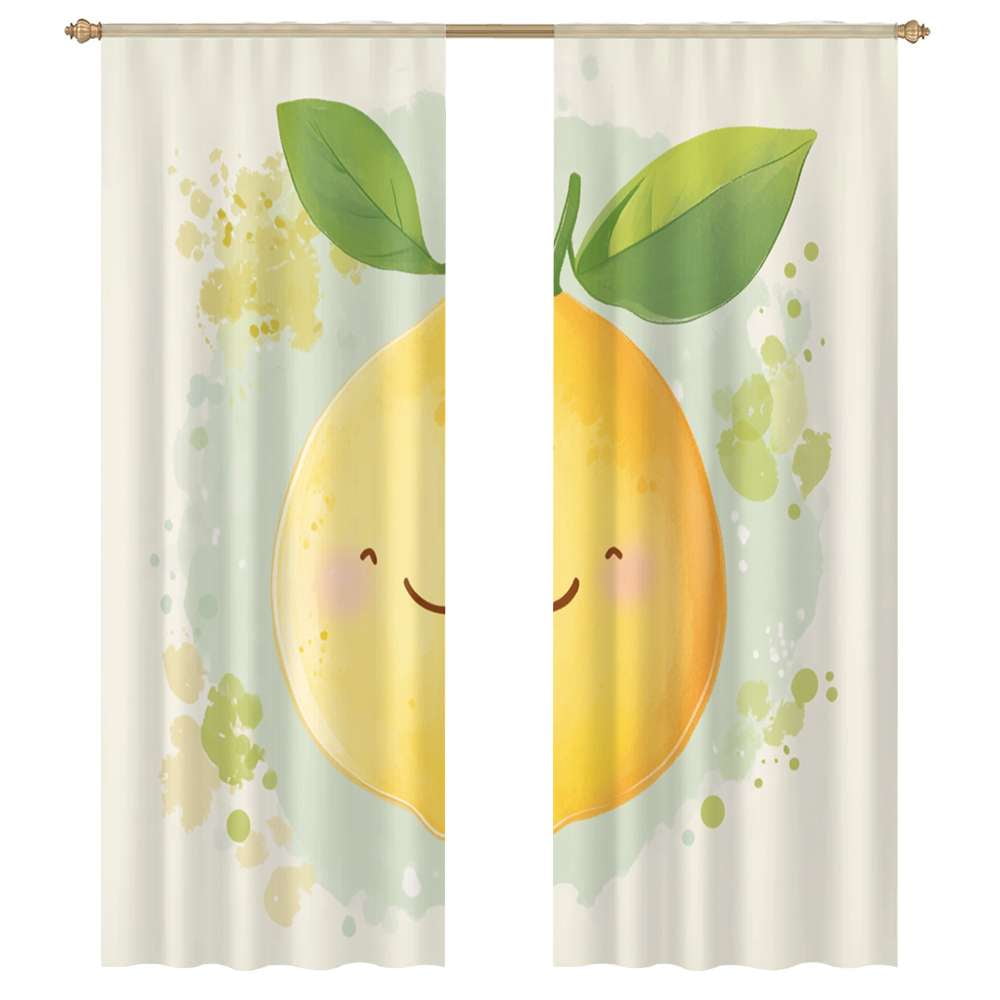 Cute Smiling Lemon Illustration Sheer Voile Curtain Window Tulle ...