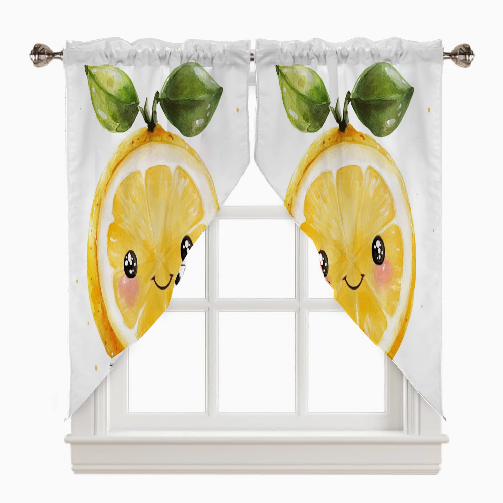 Cute Smiling Lemon Slice Art Curtains Swag Valance Rod Pocket Kitchen ...