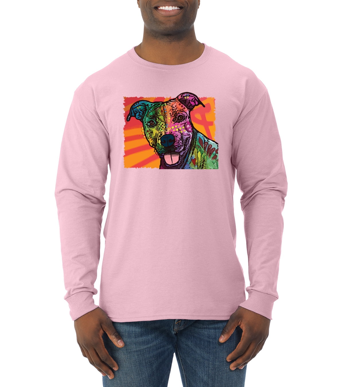 Cute Smiling Neon Pitbull Dog Breed Dog Lover Mens Long Sleeve Shirt ...