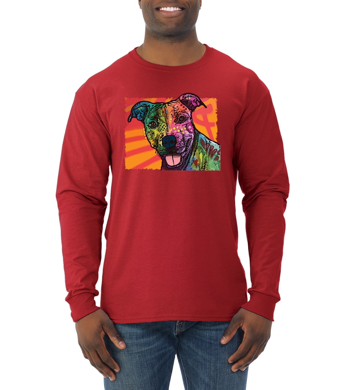 Cute Smiling Neon Pitbull Dog Breed Dog Lover Mens Long Sleeve Shirt ...