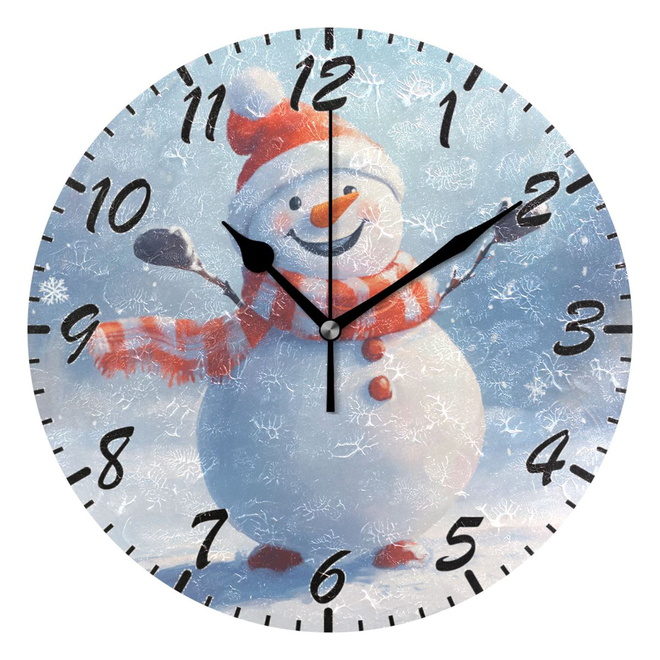 Cute Smiling Snowman Wall Clock 10 Inch Battery Operated Clocks Living ...