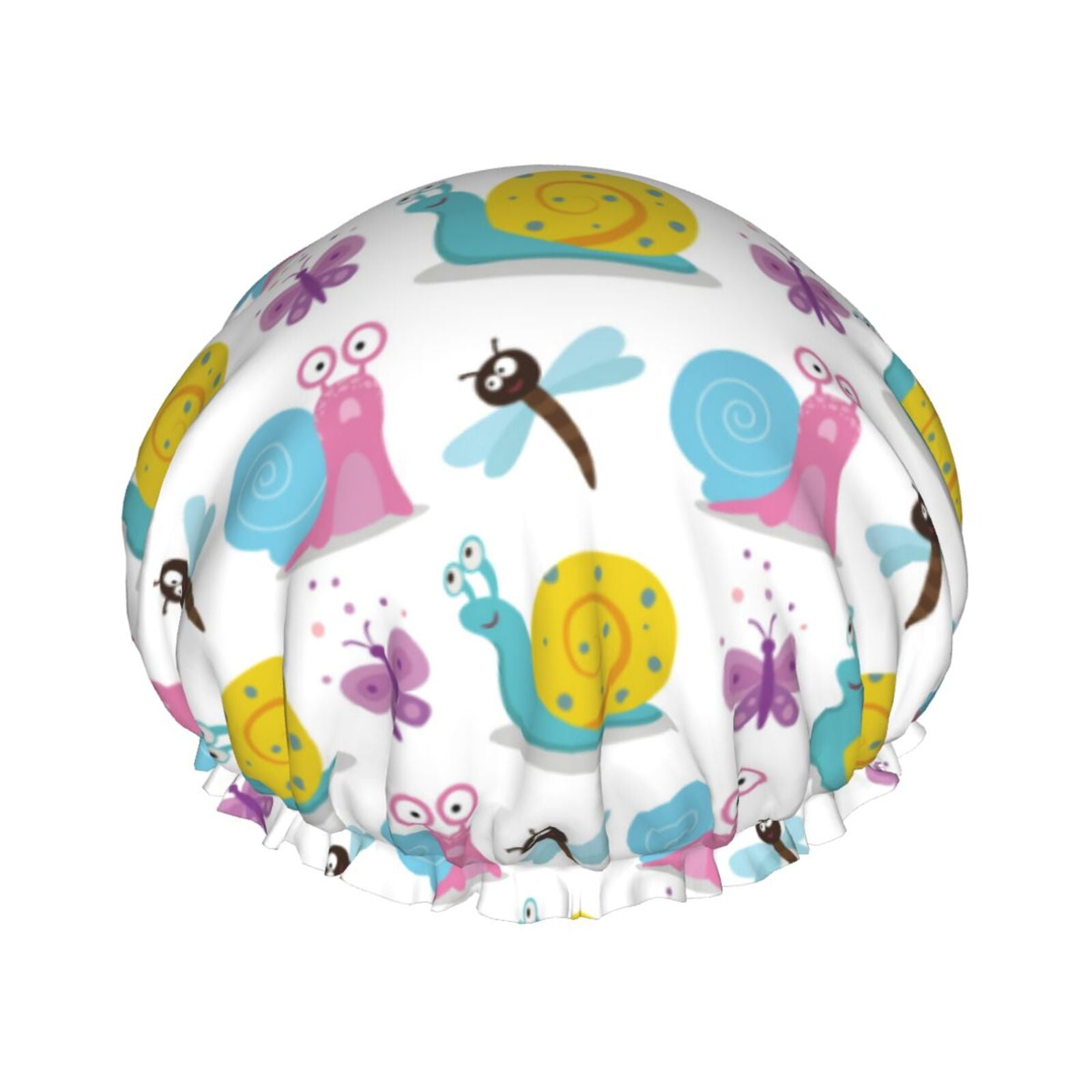 Cute Snail Dragonfly Butterfly Shower Cap for Women, Double Waterproof ...